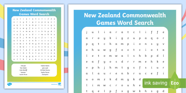 New Zealand The Commonwealth Games Word Search