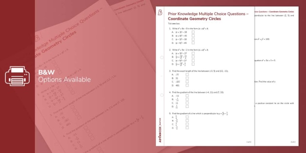 👉 Equation of a Circle Prior Knowledge Multiple Choice Questions