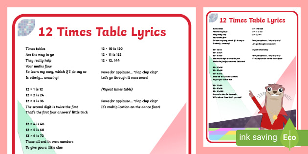 👉 12 Times Tables Song Lyrics Poster | Twinkl Go!