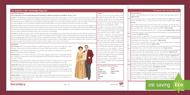 An Inspector Calls Knowledge Organizer