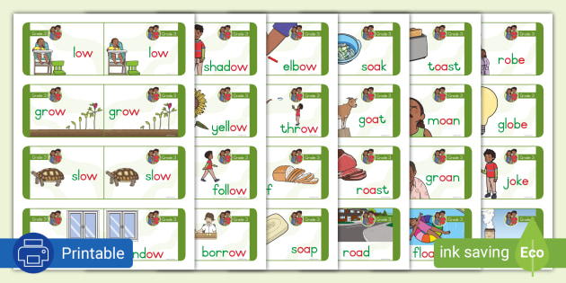Grade 3 Phonics ow, oa, o_e Flashcards (teacher made)