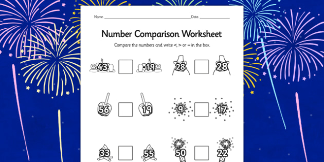Bonfire Night Number Comparison Worksheet (teacher made)
