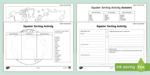 Equator Sorting Activity Sheet