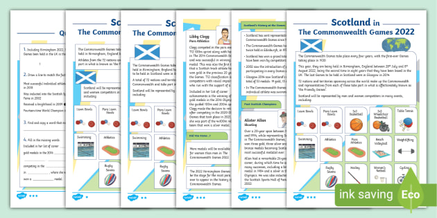 Scotland Commonwealth Games Reading Comprehension Activity