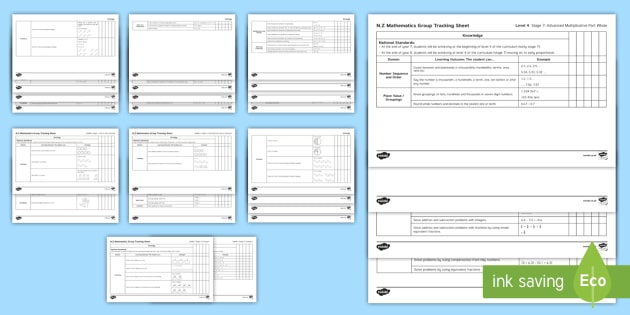 NZ Maths Group Tracking Sheets for Stages 0-7
