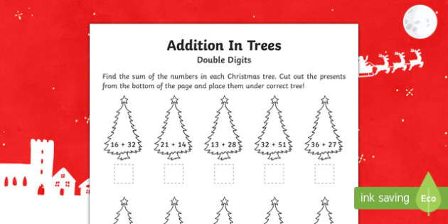 Double digit addition Christmas Worksheet / Worksheet-Australia