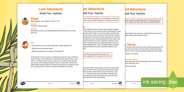 Lent Adventure Week Four "Hydrate" Bible Teaching Plan