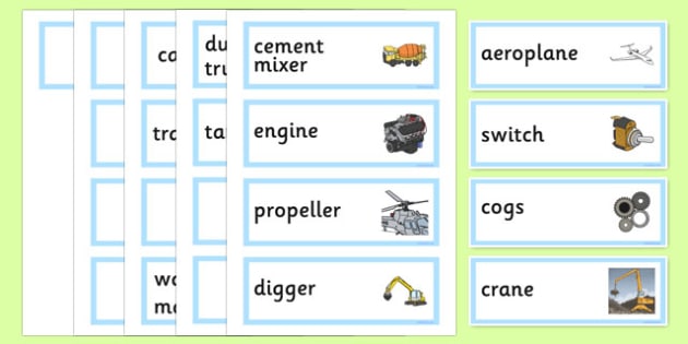 Machines Topic Word Cards (teacher made)