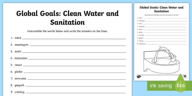 Global Goals Clean Water and Sanitation Word Unscramble