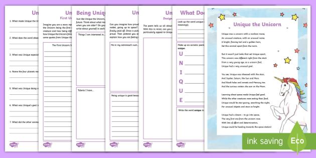 Unique the Unicorn Being Unique Activity Pack (teacher made)