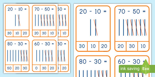 Subtracting Multiples of Ten Clip Cards (teacher made)