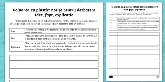 Idee, fapt, explicație – Fișă pentru notițe