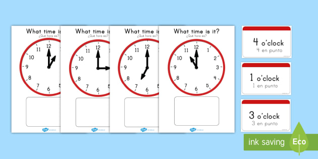 Clock Matching Game O´Clock - English/Spanish - Clock Matching Game - O\'