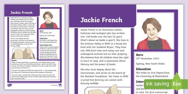Jackie French Fact File Ι Years 3-4 Reading Resources
