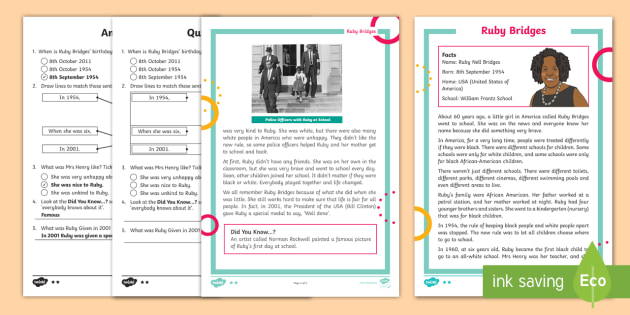 * NEW * Black History Month KS1 Ruby Bridges Differentiated Reading * NEW * Black History Month KS1 Ruby Bridges Differentiated Reading