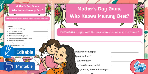 Mother's Day Who Knows Mum Best Questions Game for Families