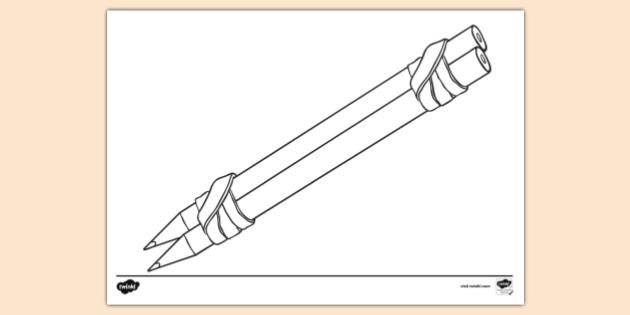 FREE! - 2 Pencils Held Together with Elastic Bands Colouring Sheet
