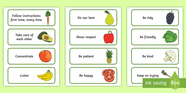 Healthy Food Class Charter-Themed Cards (teacher made)
