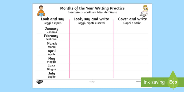 Months of the Year Writing Practice Worksheet / Activity Sheet