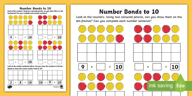 👉 Number Bonds to 10 Worksheet | Maths | Learning Resources