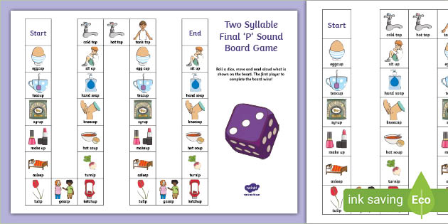 Two Syllable Final 'P' Sound Board Game (teacher made)