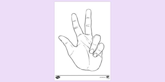 FREE! - Hand with Thumb and Two Fingers Up Colouring Sheet