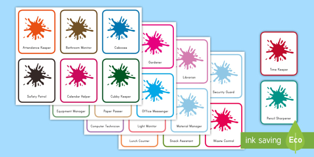 Colors Classroom Jobs Square Cards