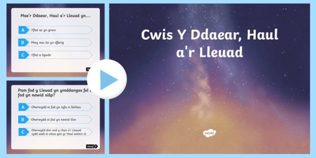 Cwis Y Ddaear, Haul a'r Lleuad PowerPoint-Welsh