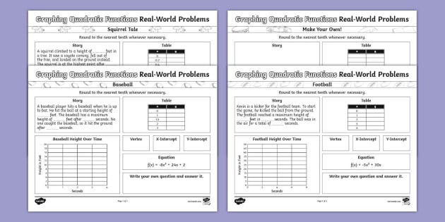 Graphing Quadratic Functions In Standard Form Worksheet Answer Key