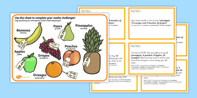Maths Money Problems Challenge Cards English Polish Polish