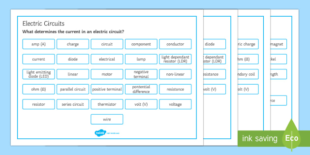 OCR 21st Century Combined Science P3 Electric Circuits Word Mat