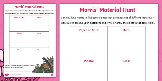 The Messy Magpie Material Hunt KS1 Worksheet (teacher made)