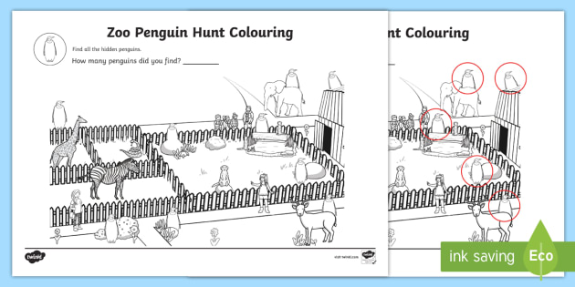 Zoo Penguin Hunt Colouring Sheet (teacher made)