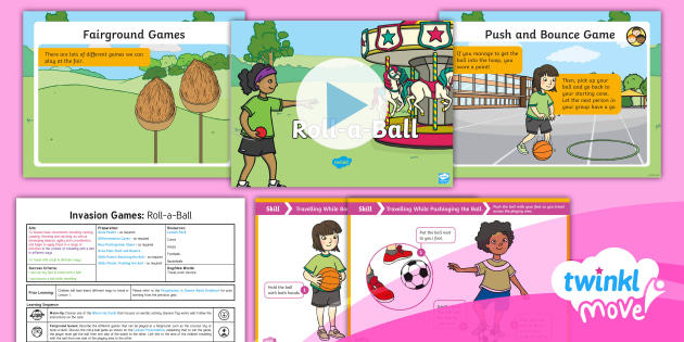 👉 Twinkl Move PE - Year 1 Invasion Games Lesson 2 - Roll-a-Ball