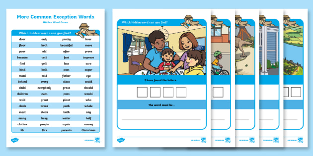 More Year 2 Common Exception Words: Hidden Words Game