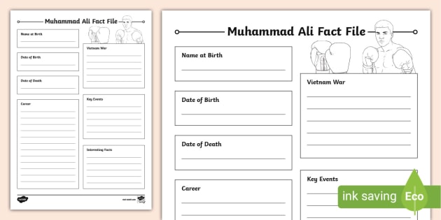 Muhammad Ali Fact File Template (teacher made)