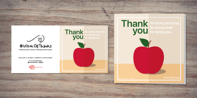 FREE! - Wave of Thanks Thank You Apple Card | Twinkl Party