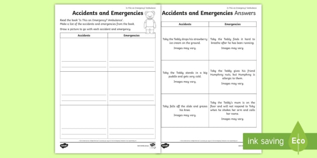 Accidents and Emergencies Write and Draw Worksheet to Support Teaching ...