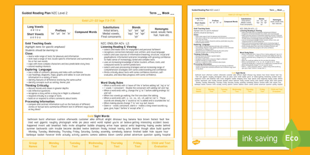 New Zealand Gold Guided Reading Weekly Plan (teacher made)