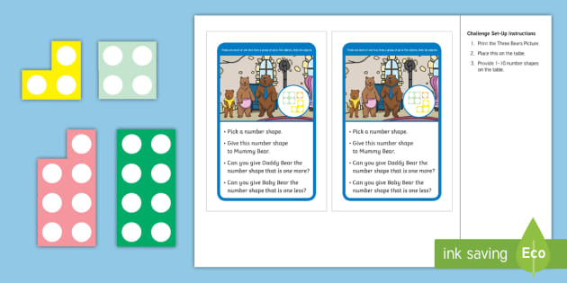 EYFS Maths One More One Less Challenge: The Three Bears Number Shape