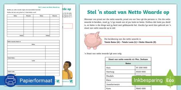 Stel 'n staat van Netto Waarde op (teacher made)