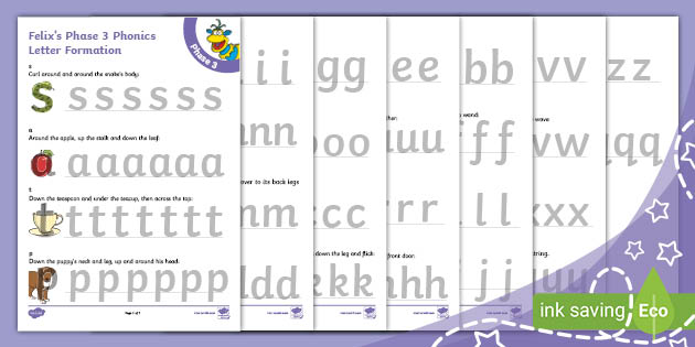 Felix's Phase 3 Phonics Letter Formation Worksheets