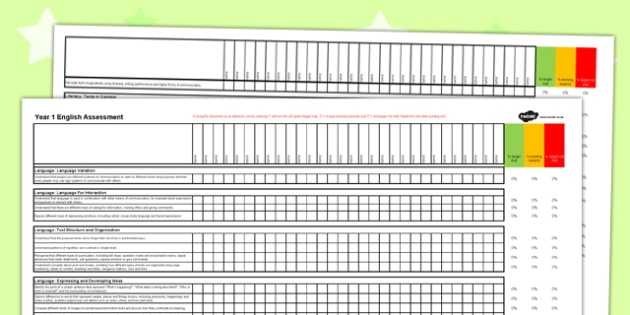 Australian Curriculum Year 1 English Assessment Spreadsheet - australia