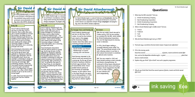 UKS2 David Attenborough Leaflet Reading Comprehension