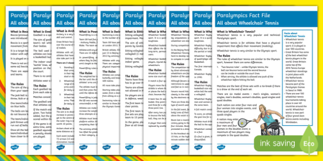 Paralympic Sports Fact Files Resource Pack (teacher made)