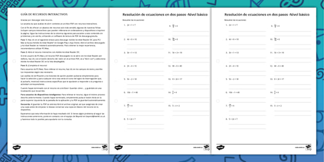Hoja De Trabajo De Ecuaciones De Dos Pasos, Sexto Grado Cómo Resolver