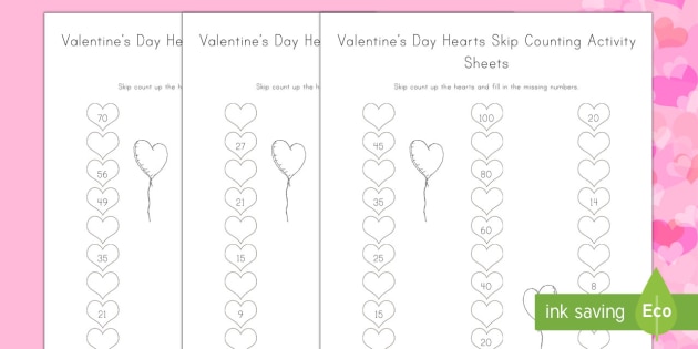 Valentine's Day Hearts Skip Counting Worksheet / Activity Sheets