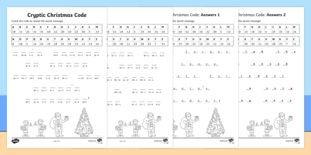 Cryptic Christmas Code Mixed Operations Worksheet / Activity