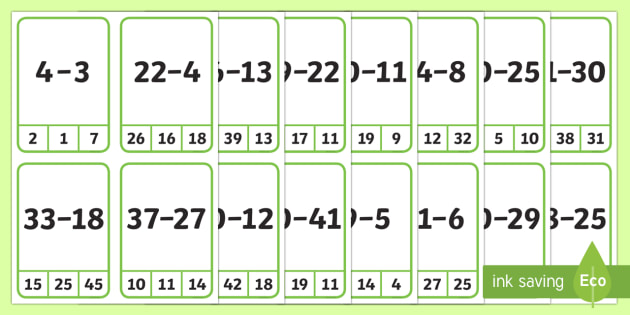subtraction within 50 - Subtraction from 50 Peg Cards