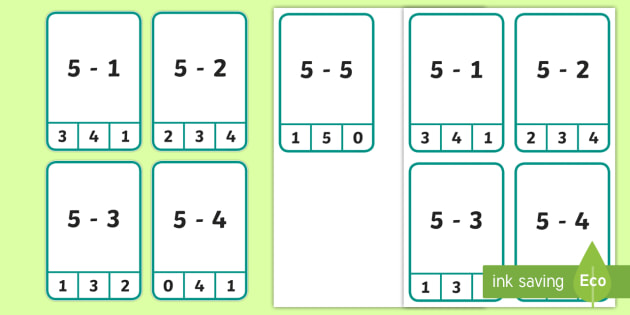 Subtraction From 5 Cards - - Subtraction From 5 Cards